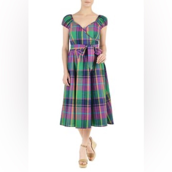 eshakti | Dresses | Eshakti Colorful Plaid Midi Dress | Poshmark